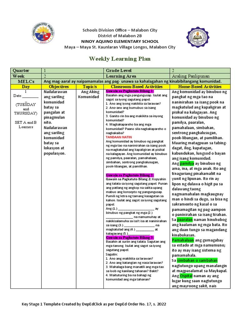Araling Panlipunan Grade 2 Week 1 | PDF