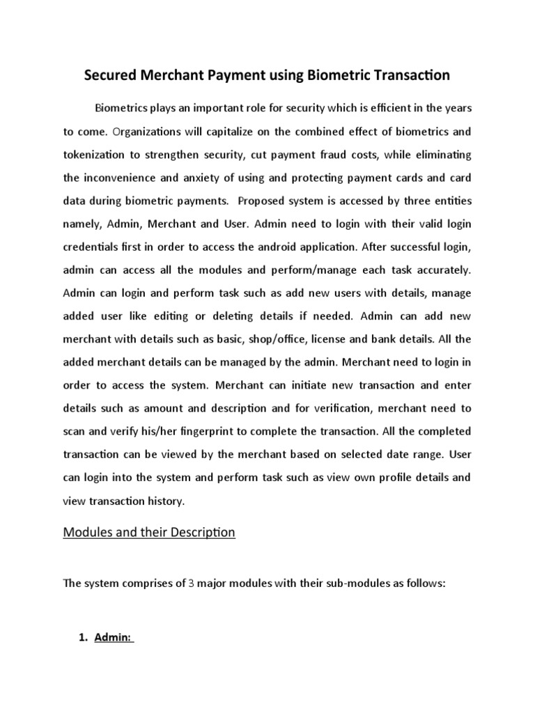 Secured Merchant Payment Using Biometric Transaction: Modules and Their ...