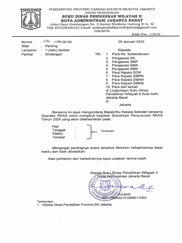 Undangan Sosialisasi RKAS 2024 | PDF