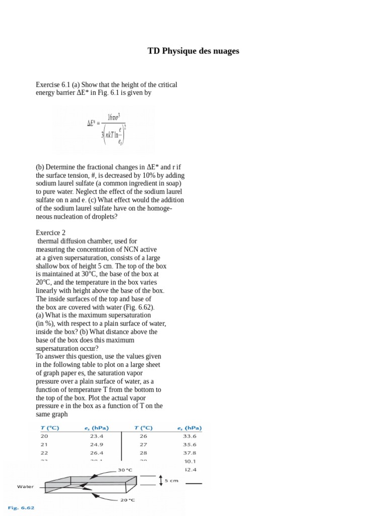 TD Physique Nuage | PDF | Humidity | Water