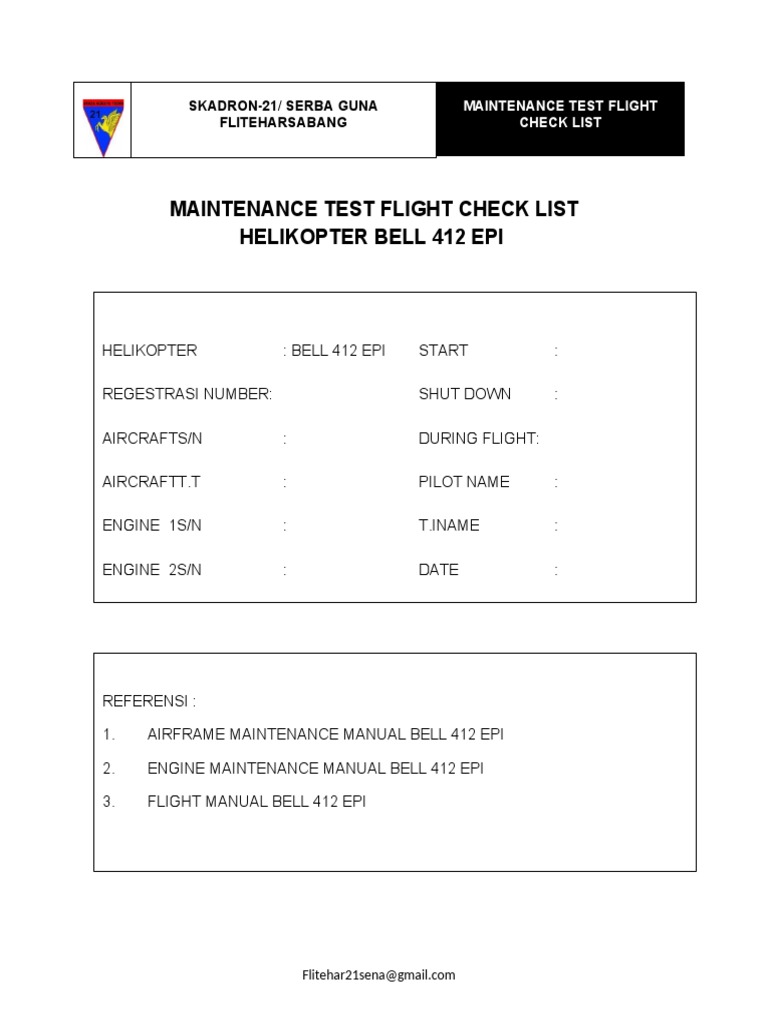 Maintenance Test Fligt Form Bell 412 Epi-Dikonversi | Download Free PDF ...