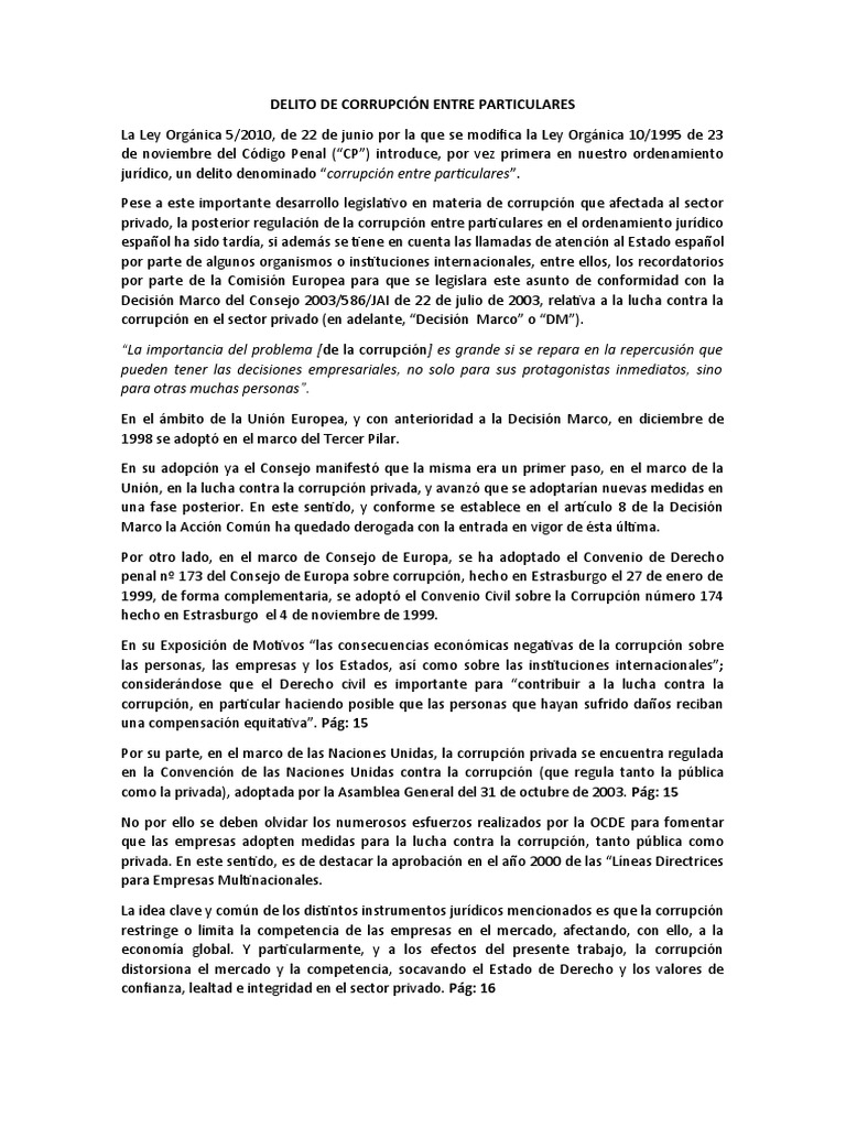 Delito De Corrupción Entre Particulares Pdf Corrupción Política