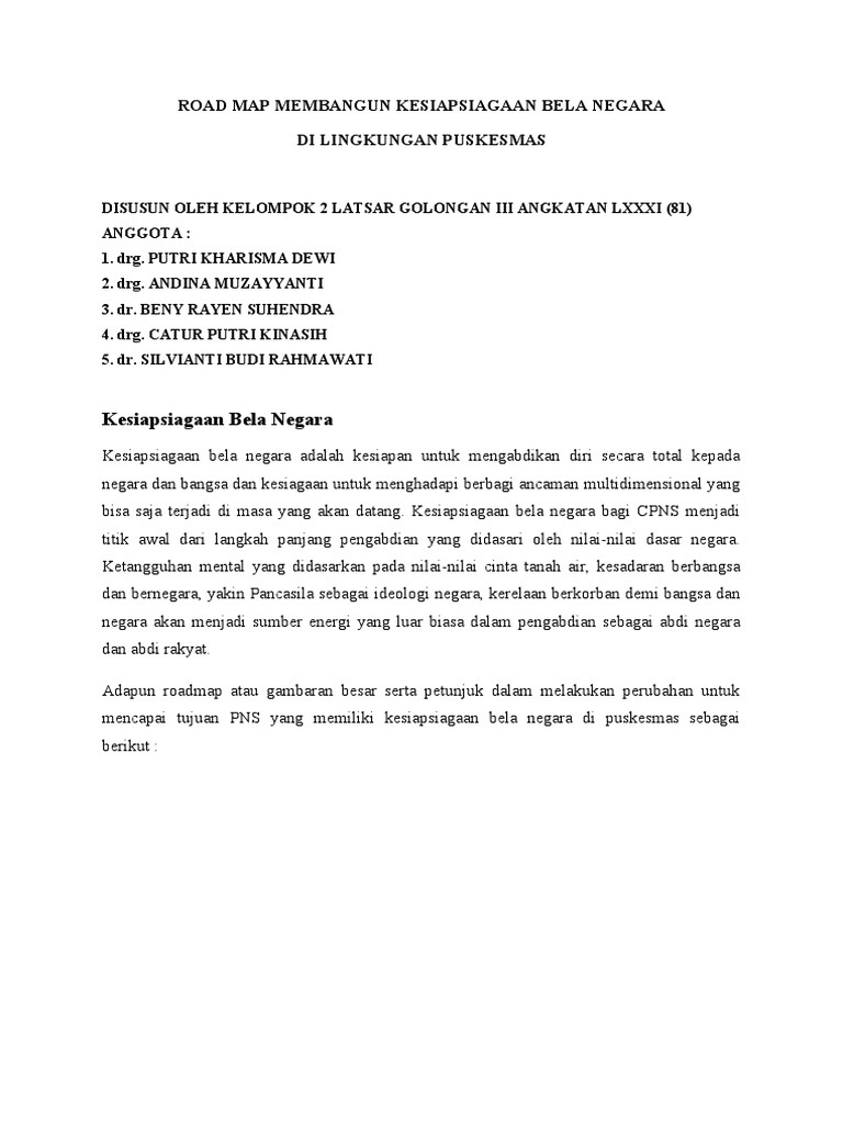 Road Map Membangun Kesiapsiagaan Bela Negara 8 Agt | PDF