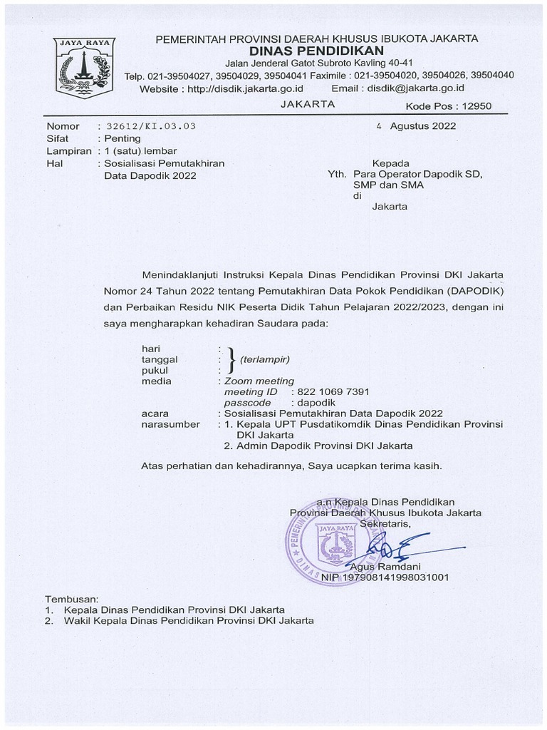 Surat Undangan Sosialisasi Pemutakhiran Data Dapodik | PDF Surat Undangan Sosialisasi Pemutakhiran Data Dapodik | PDF