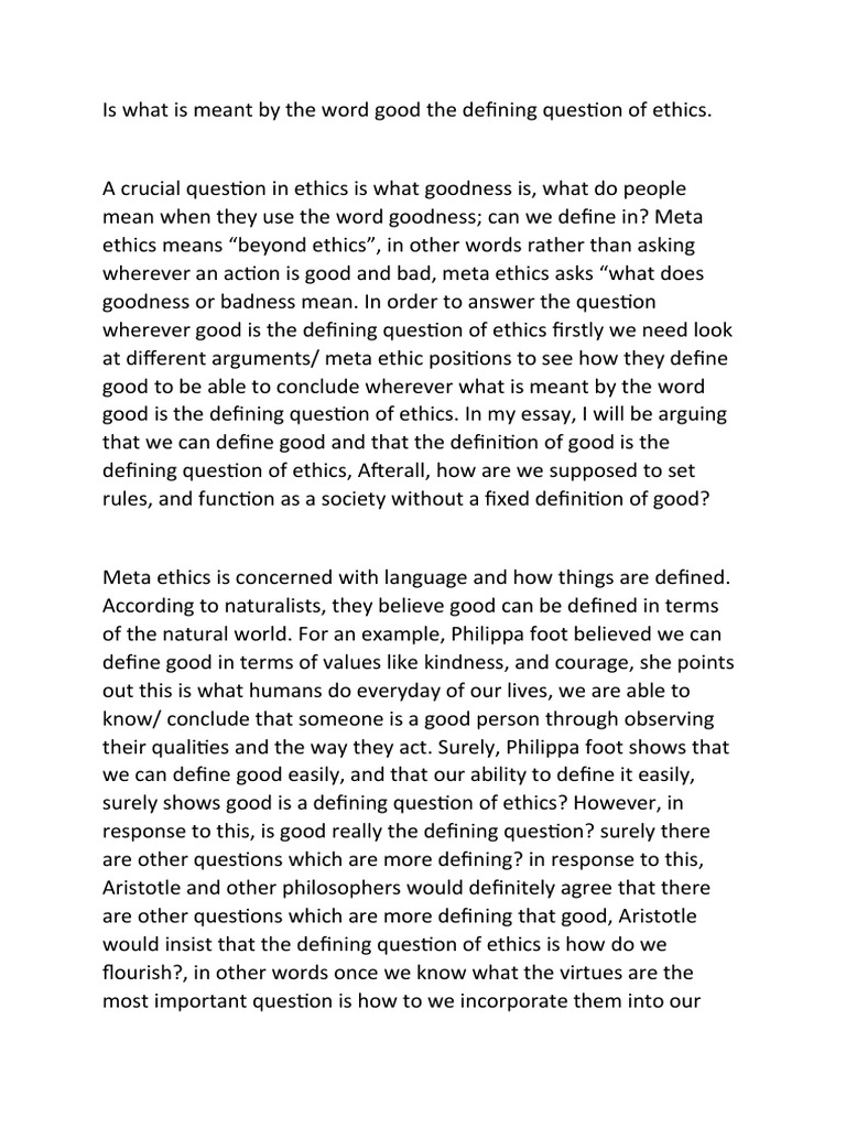 Is What Is Meant by The Word Good The Defining Question of Ethics | PDF ...