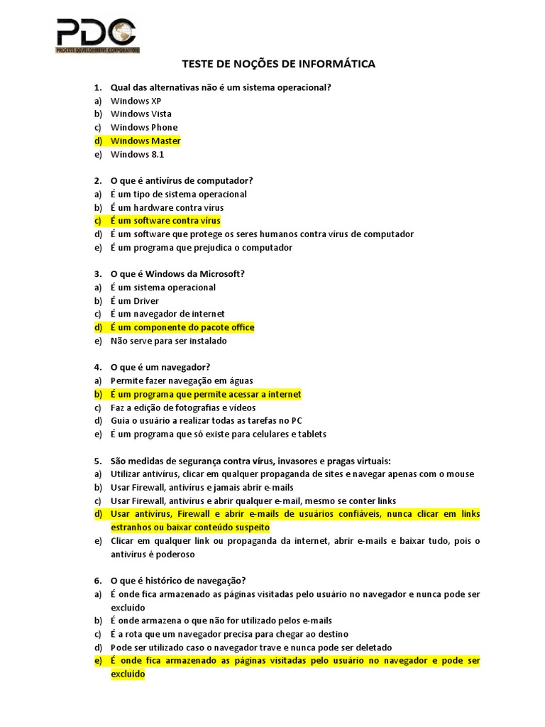 Teste de Nocoes de Informatica-GABARITO | PDF | Vírus de computador ...