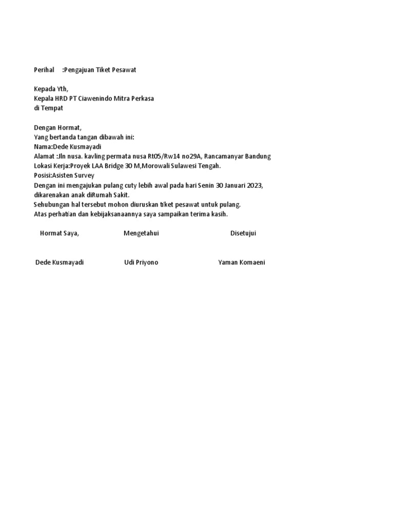 Surat Ijin Cuti Dede | PDF