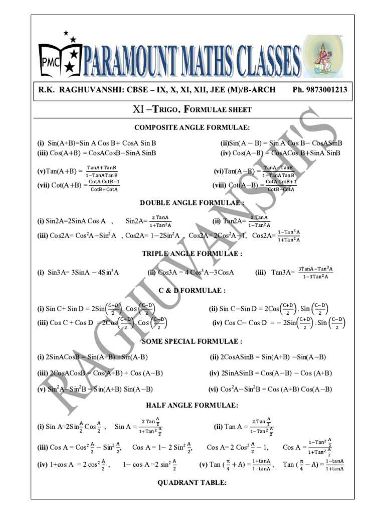 Trigo Formulae Sheet | PDF