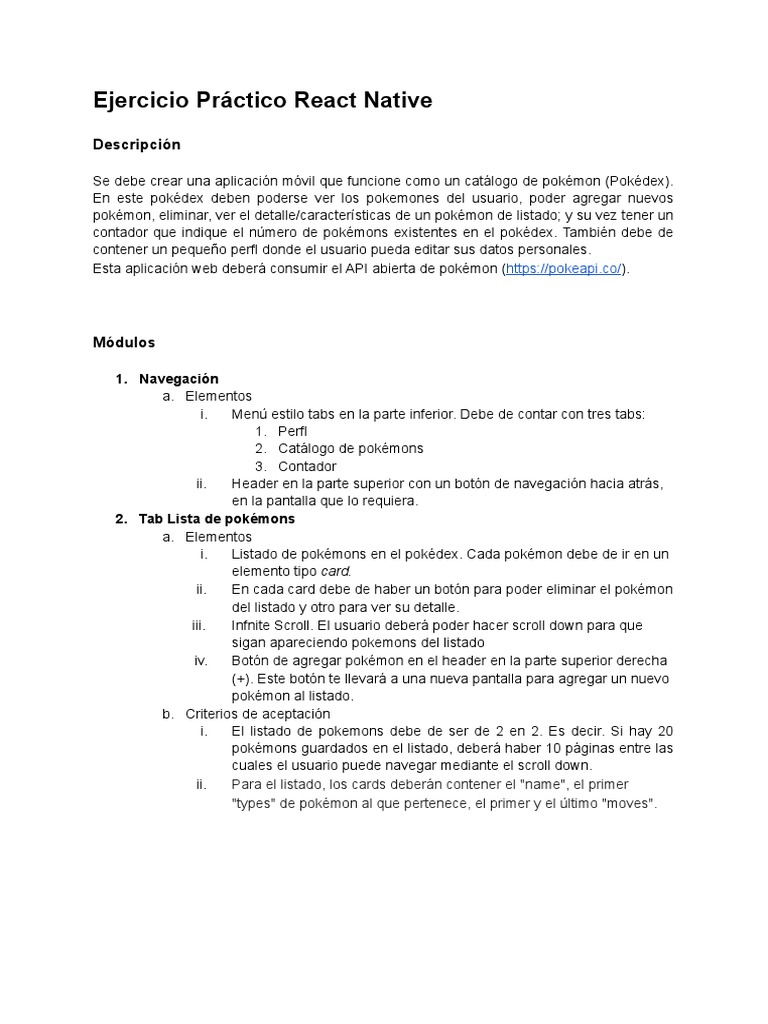 Ejercicio React Native - HEXASALUD | PDF | Pokémon | Ciencias de la Computación