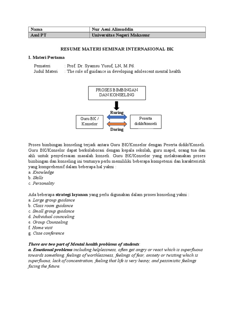 Nur Aeni Alimuddin - Resume Webinar UPI | PDF | Adolescence | Self Concept