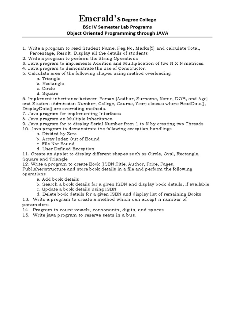 BSC IV Sem JAVA Lab Programs | PDF | Method (Computer Programming ... BSC IV Sem JAVA Lab Programs | PDF | Method (Computer Programming ...