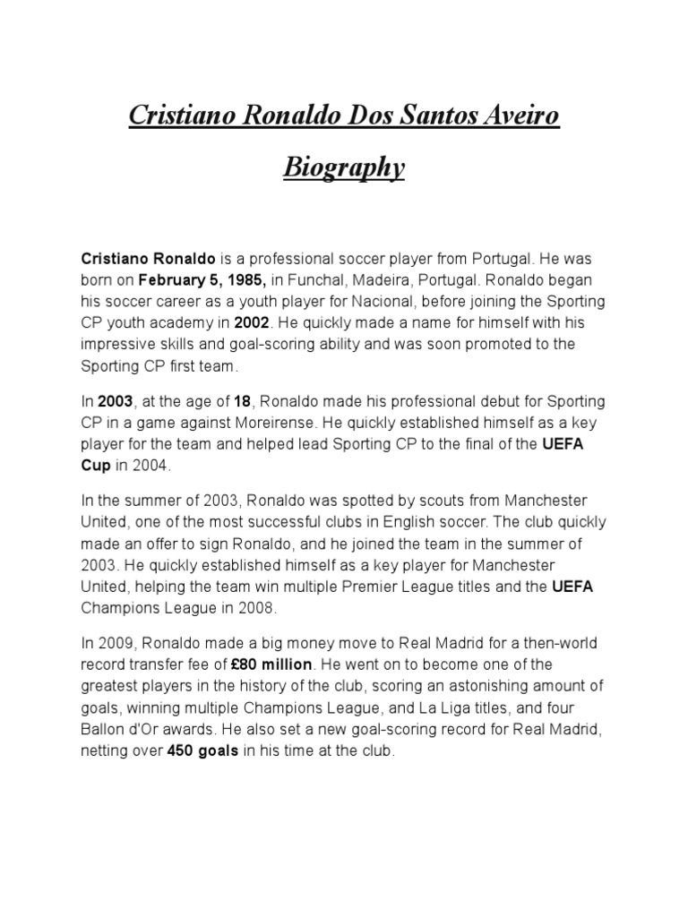 Cristiano Ronaldo: A Career Overview | PDF | Association Football Clubs ...