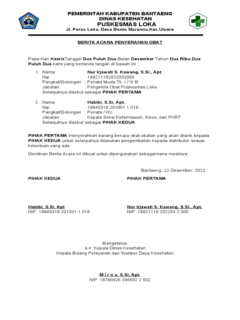 Berita Acara Retur Obat | PDF