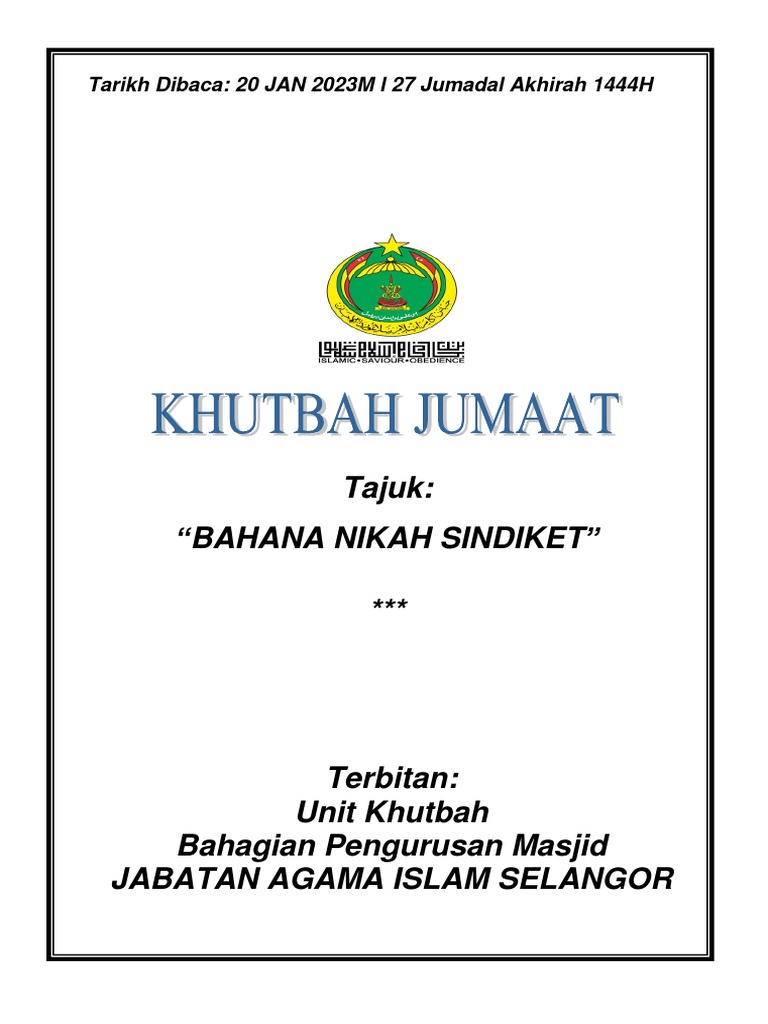 20.01.2023 (Rumi) Bahana Nikah Sindiket | PDF