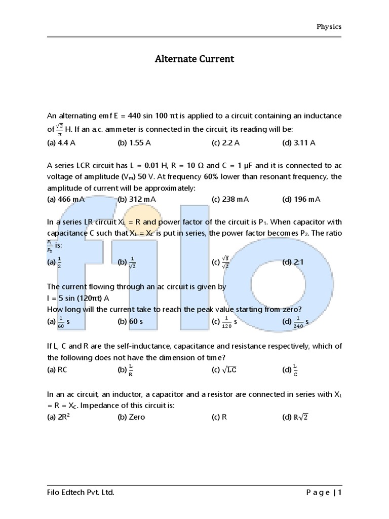 AC Assignment Questions | Download Free PDF | Electrical Network | Resonance