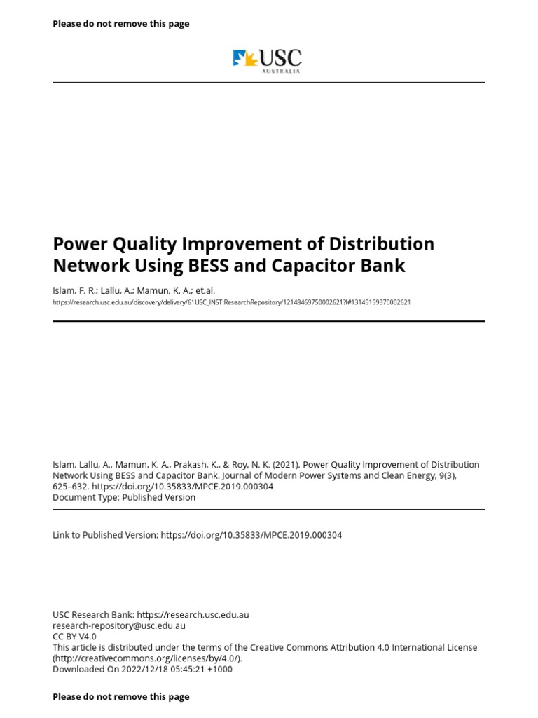 Power Quality Improvement of Distribution Network Using BESS and ...