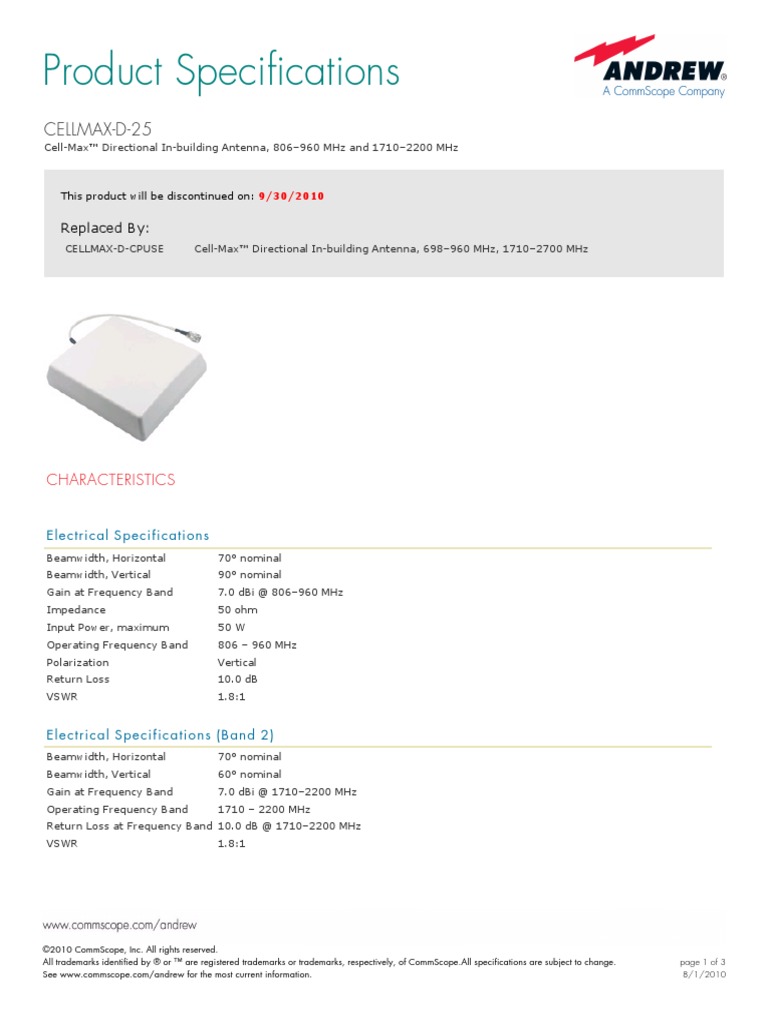 Cellmax-D-25 Product Specification | PDF | Antenna (Radio) | Decibel