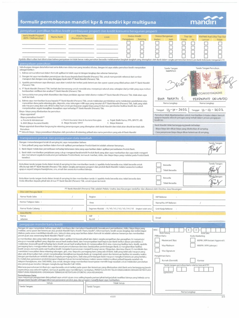 Formulir Permohonan Mandri KPR & Mandiri KPR Multiguna | PDF