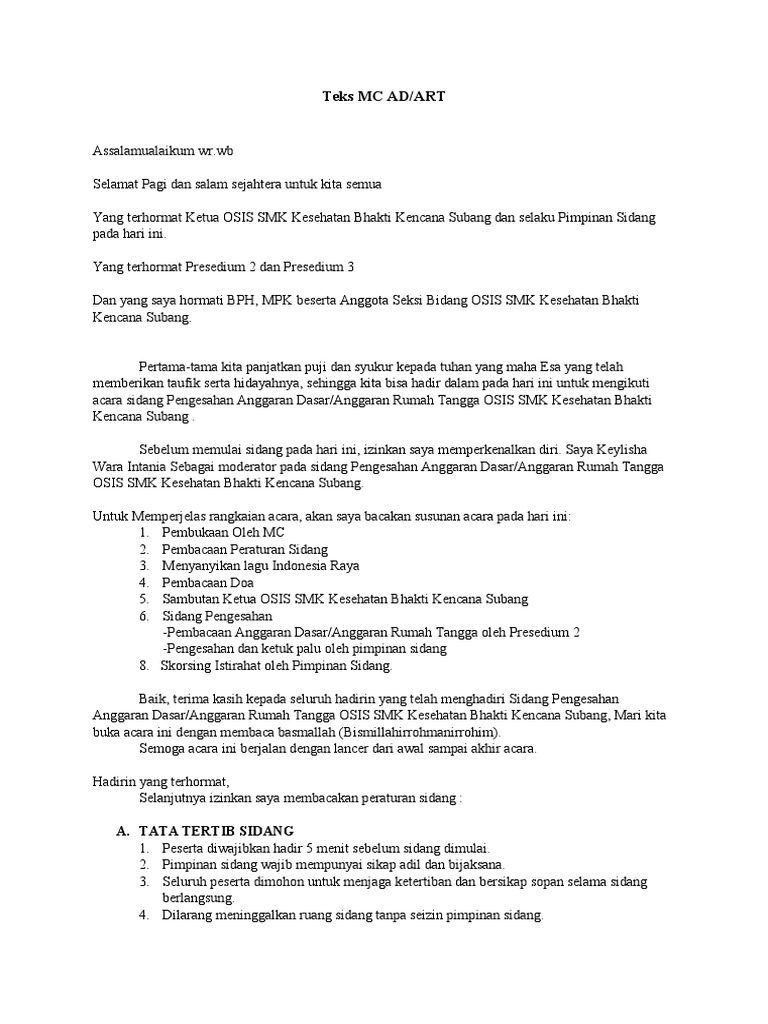 Teks MC ADART | PDF