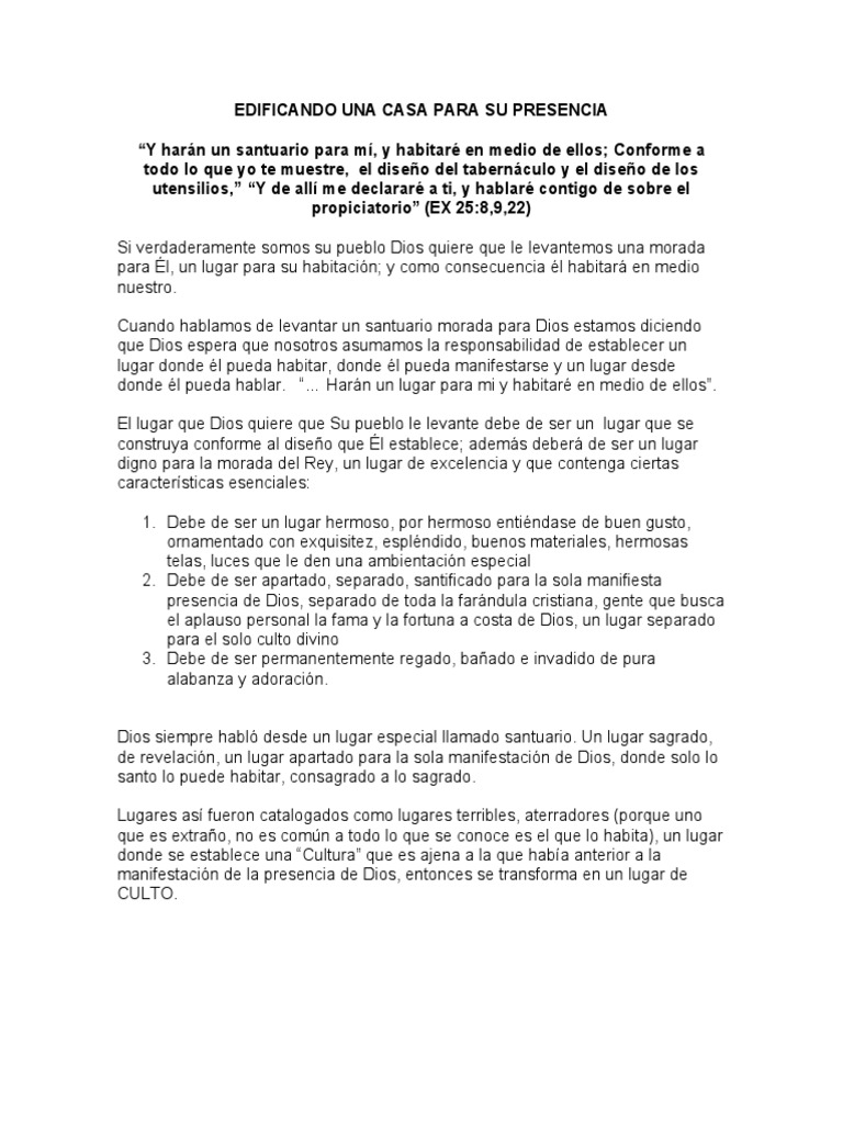 Edificando Una Casa para Su Presencia | PDF
