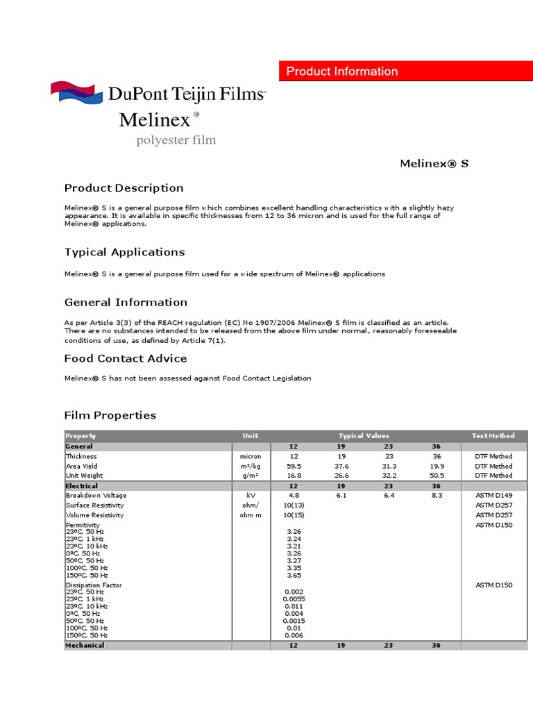 Melinex® S | PDF | Waste Management | Electrical Resistivity And Conductivity