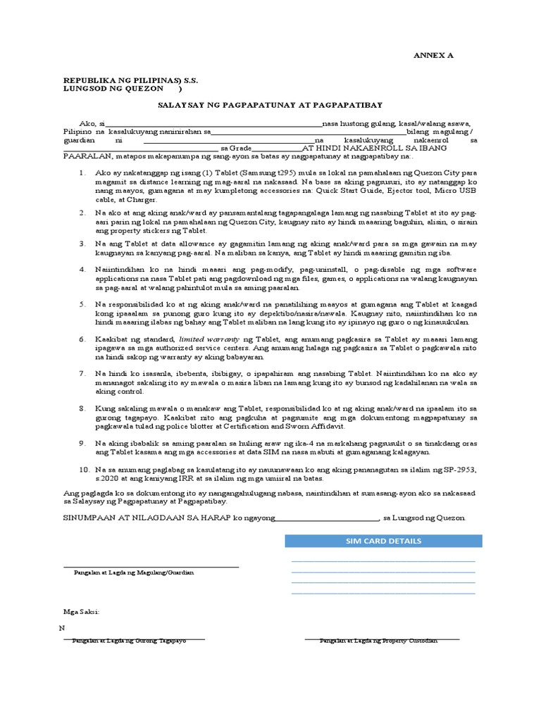 Salaysay NG Pagpapatunay at Pagpapatibay | PDF