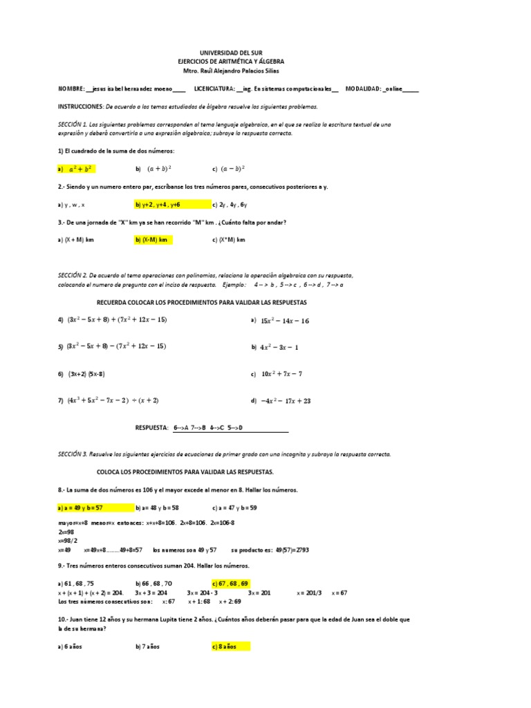 Ejercicios De álgebra Pdf Matemáticas álgebra