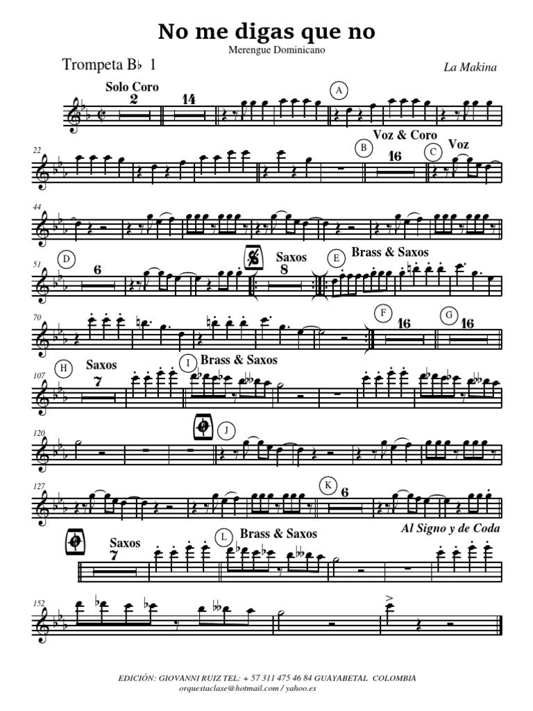 Partitura "No me digas que no" Merengue | PDF