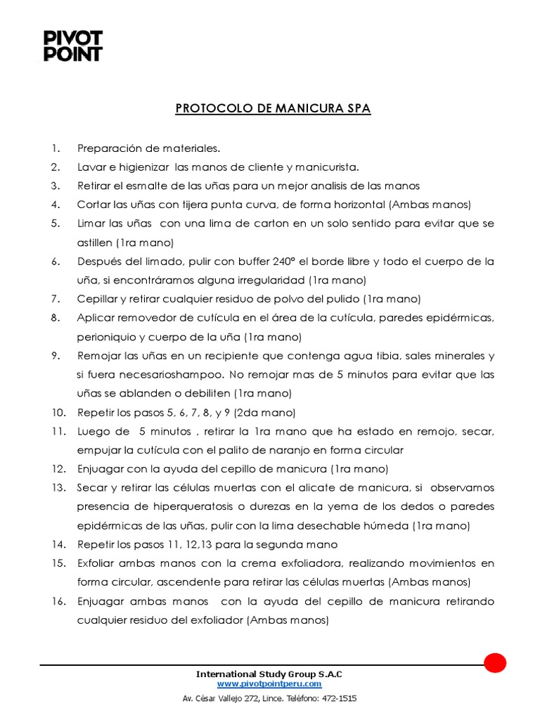 Protocolo de Manicure Spa | PDF | Clavo (anatomía) | Sistema tegumentario