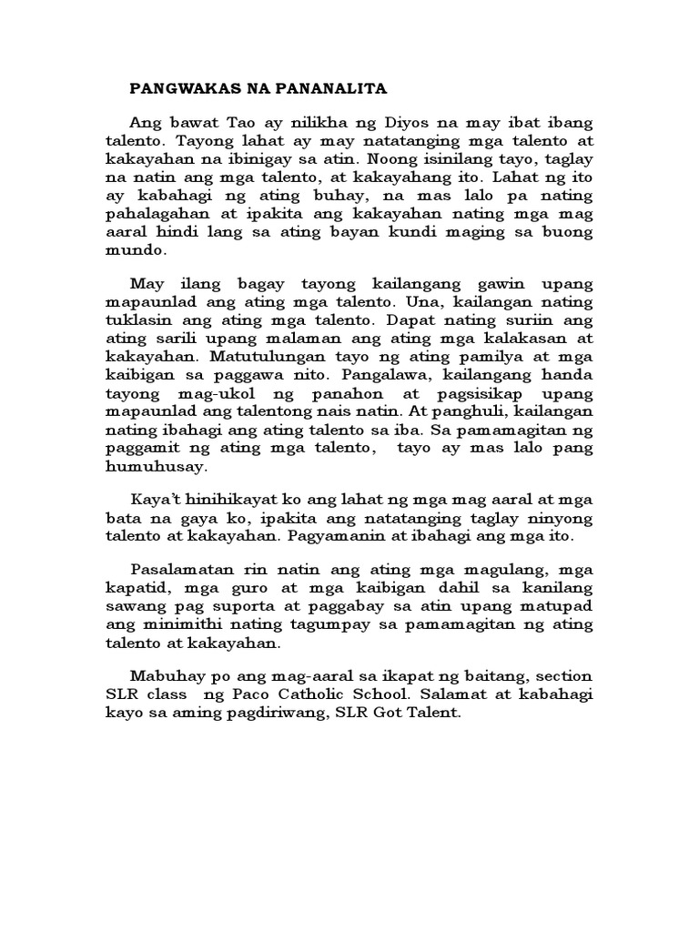 Pangwakas Na Pananalita | PDF