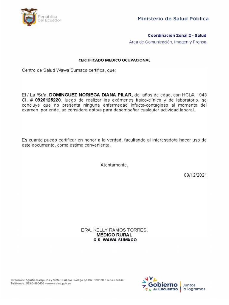 Certificado de Salud | PDF | Cuidado de la salud | Medicina