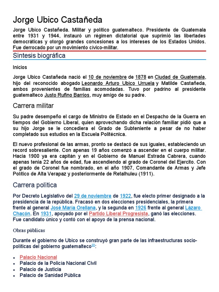 Jorge Ubico Castañeda | PDF | Guatemala | Gobierno