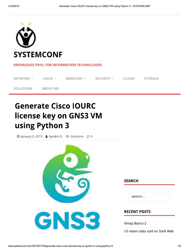 Generate Cisco IOURC License Key On GNS3 VM Using Python 3 SYSTEMCONF | PDF