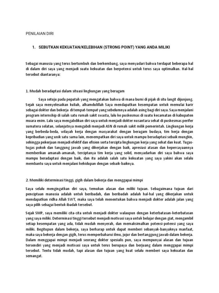 Isian Penilaian Diri Draft | PDF