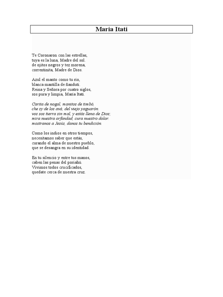 Canción a María Itatí: Letra y Acordes | PDF | Derecho | Religión y ...