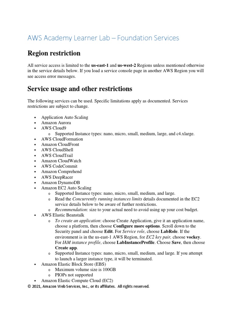 AWS Academy Learner Lab - Foundational Services | PDF | Amazon Web Services | Distributed ...