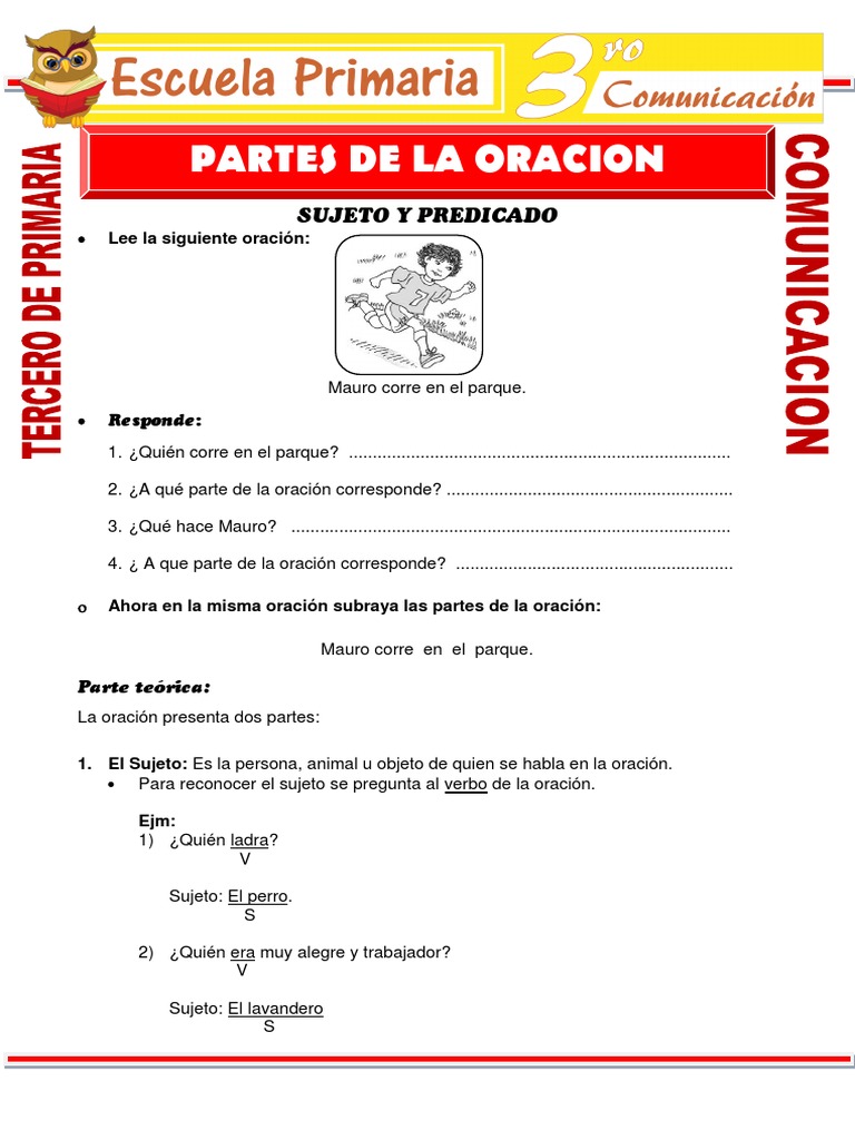 Sujeto y Predicado para Tercero de Primaria | PDF | Asunto (gramática ...