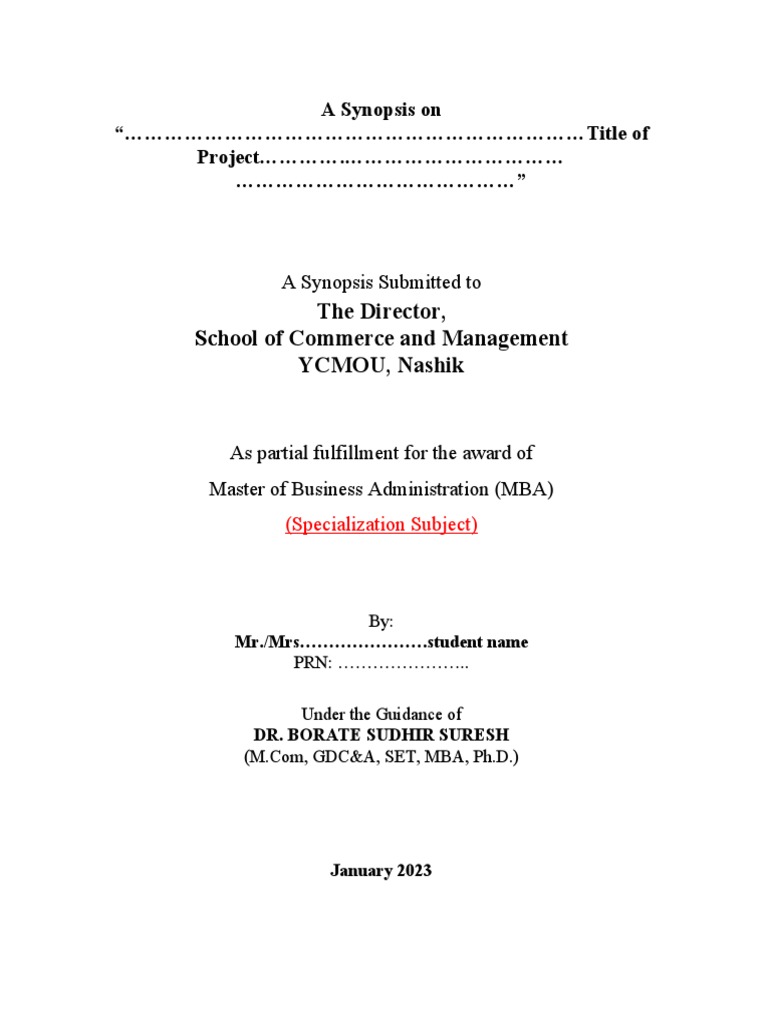 MBA Project Synopsis Submission | PDF