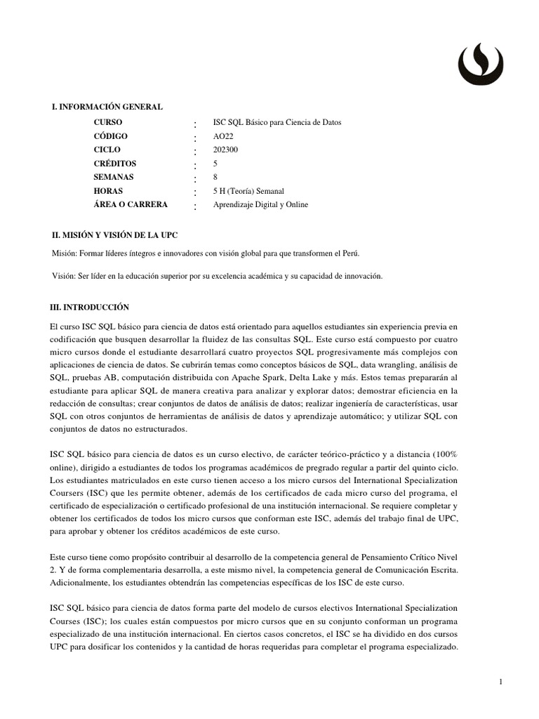 AO22 ISC SQL Basico para Ciencia de Datos 202300 | PDF | SQL | Evaluación