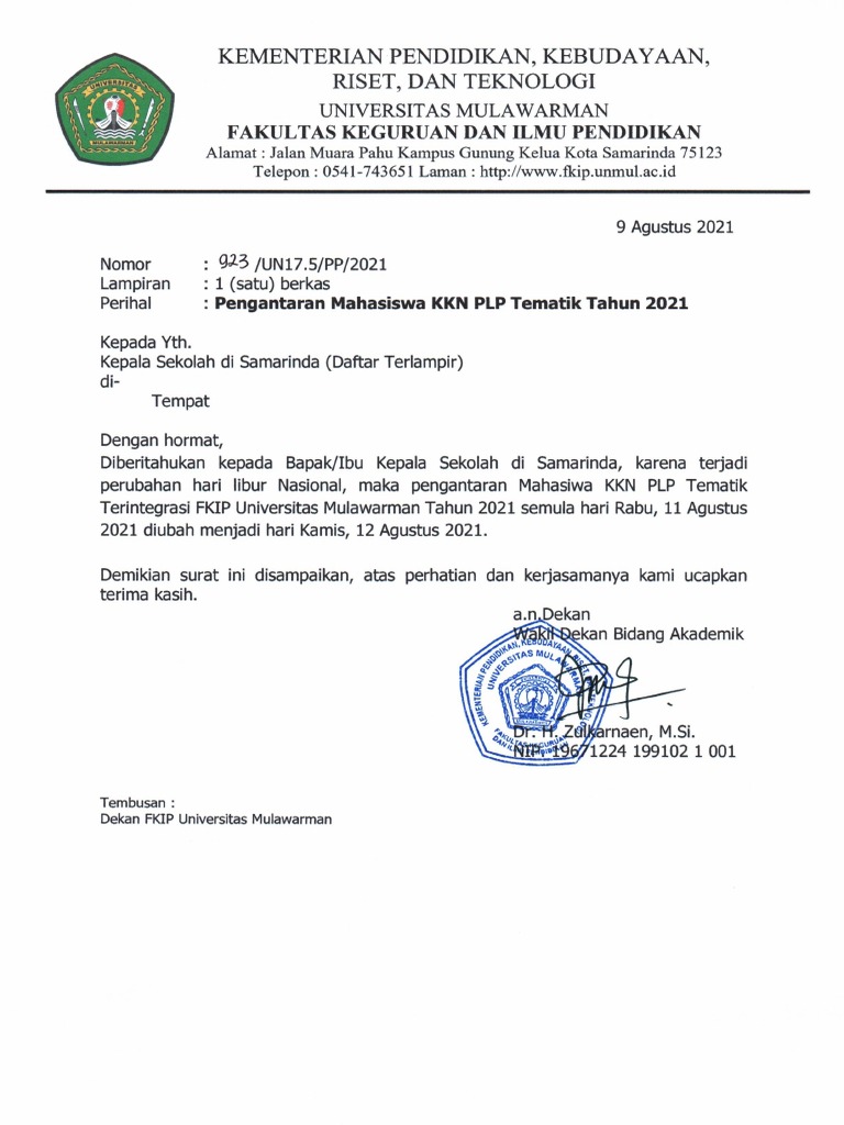 923 Pengantaran Mahasiswa KKN PLP Tematik Tahun 2021 | PDF