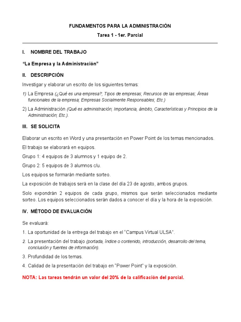 F. A. - Tarea 1 - 1P - La Empresa y La Administración | PDF
