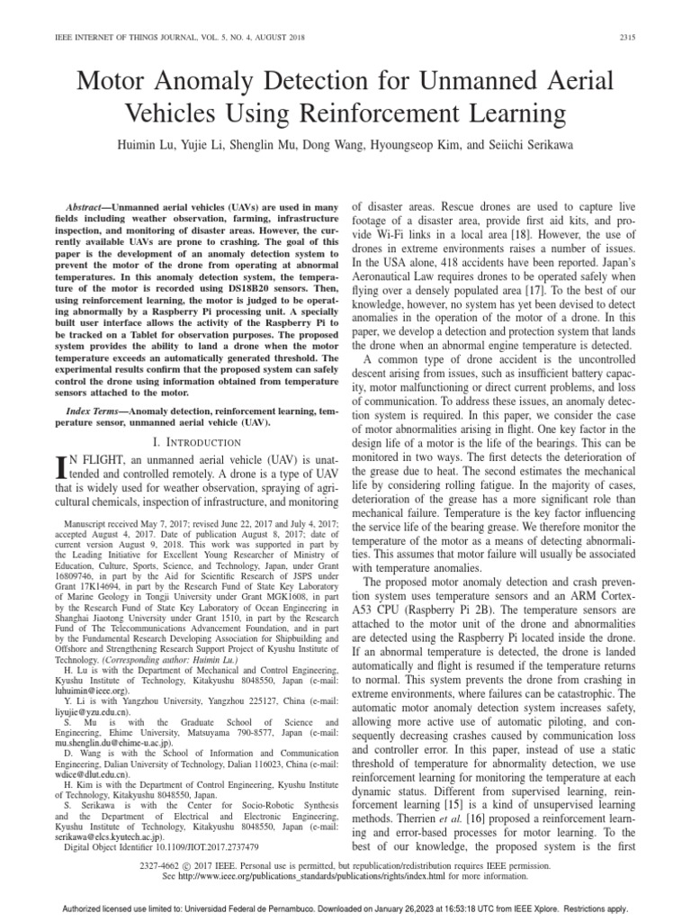 Motor Anomaly Detection For Unmanned Aerial Vehicles Using Reinforcement Learning | PDF ...