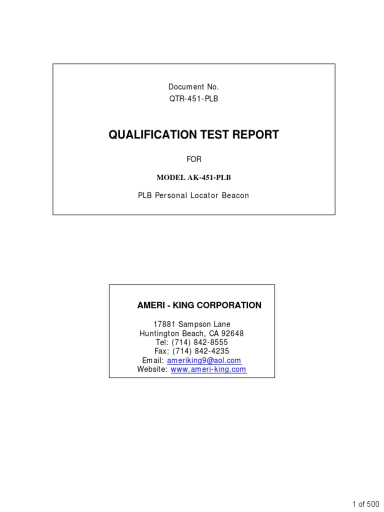 Qualification Test Report: Document No. QTR-451-PLB | PDF