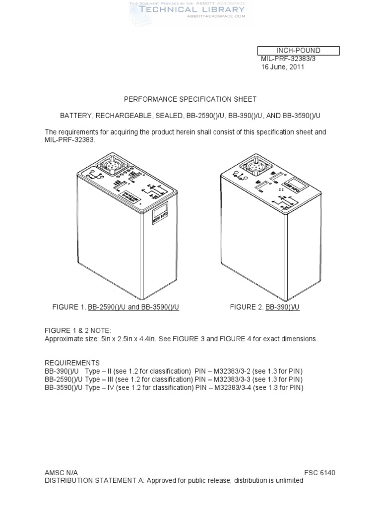 Specification Sheet for Rechargeable Sealed Batteries: BB-2590()/U, BB ...