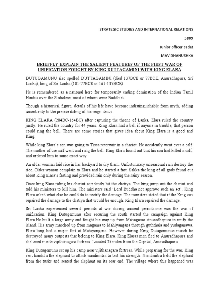 Brieffly Explain The Salient Features of The First War of Unification ...