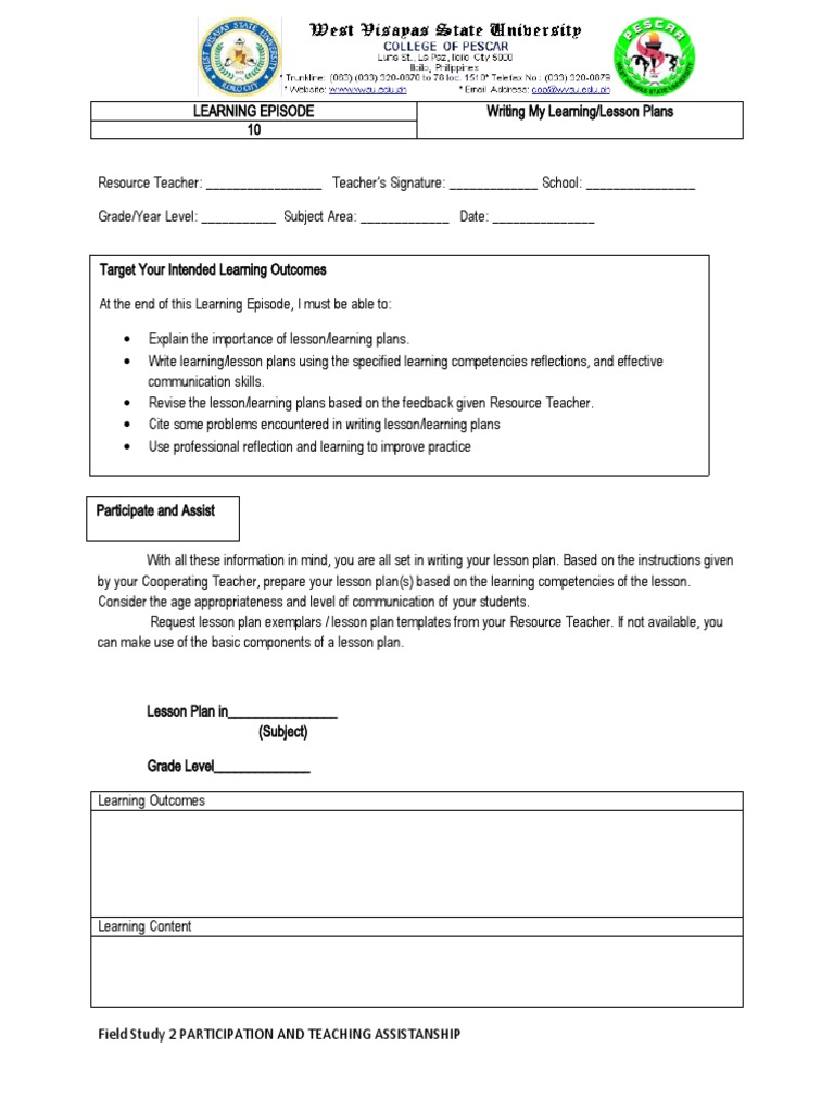 Writing Lesson Plans for FS2 Episode 10 | PDF | Lesson Plan | Teaching ...