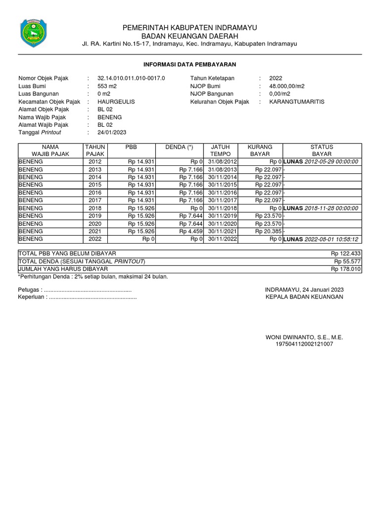 Data Tagihan PBB | PDF