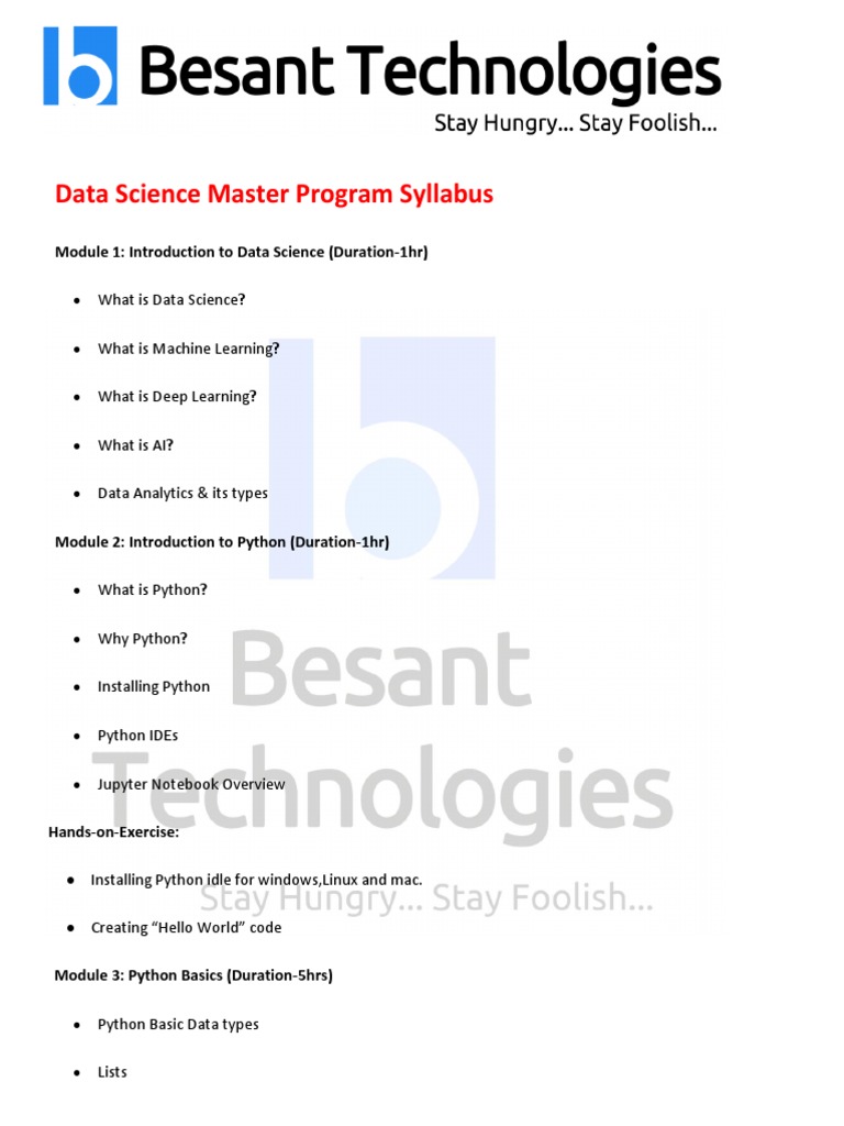 Data Science Master Program Syllabus | PDF | Python (Programming ... Data Science Master Program Syllabus | PDF | Python (Programming ...