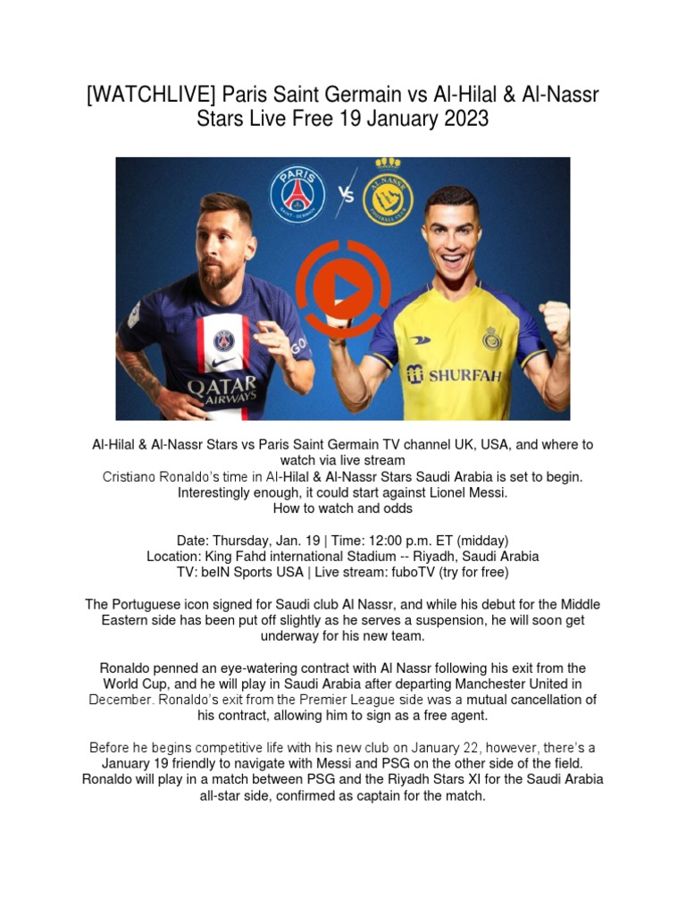 Paris Saint Germain Vs Al Hilal Al Nassr Stars Live Free | PDF | Sports ...