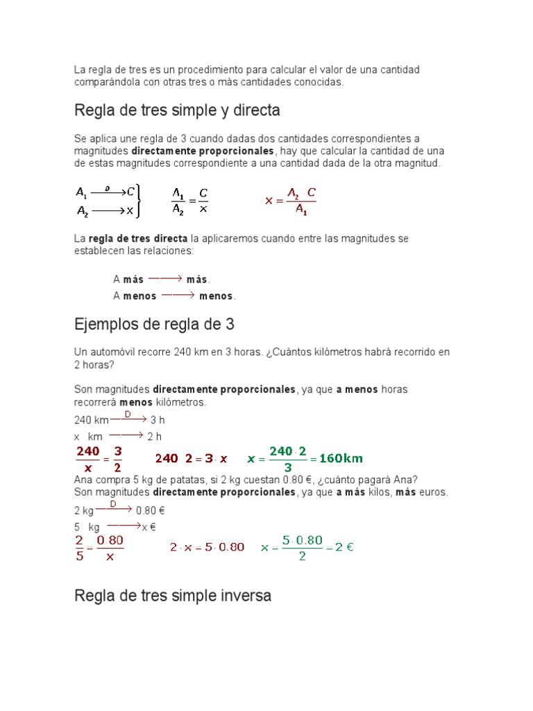 Ejemplos de regla de tres inversa | PDF